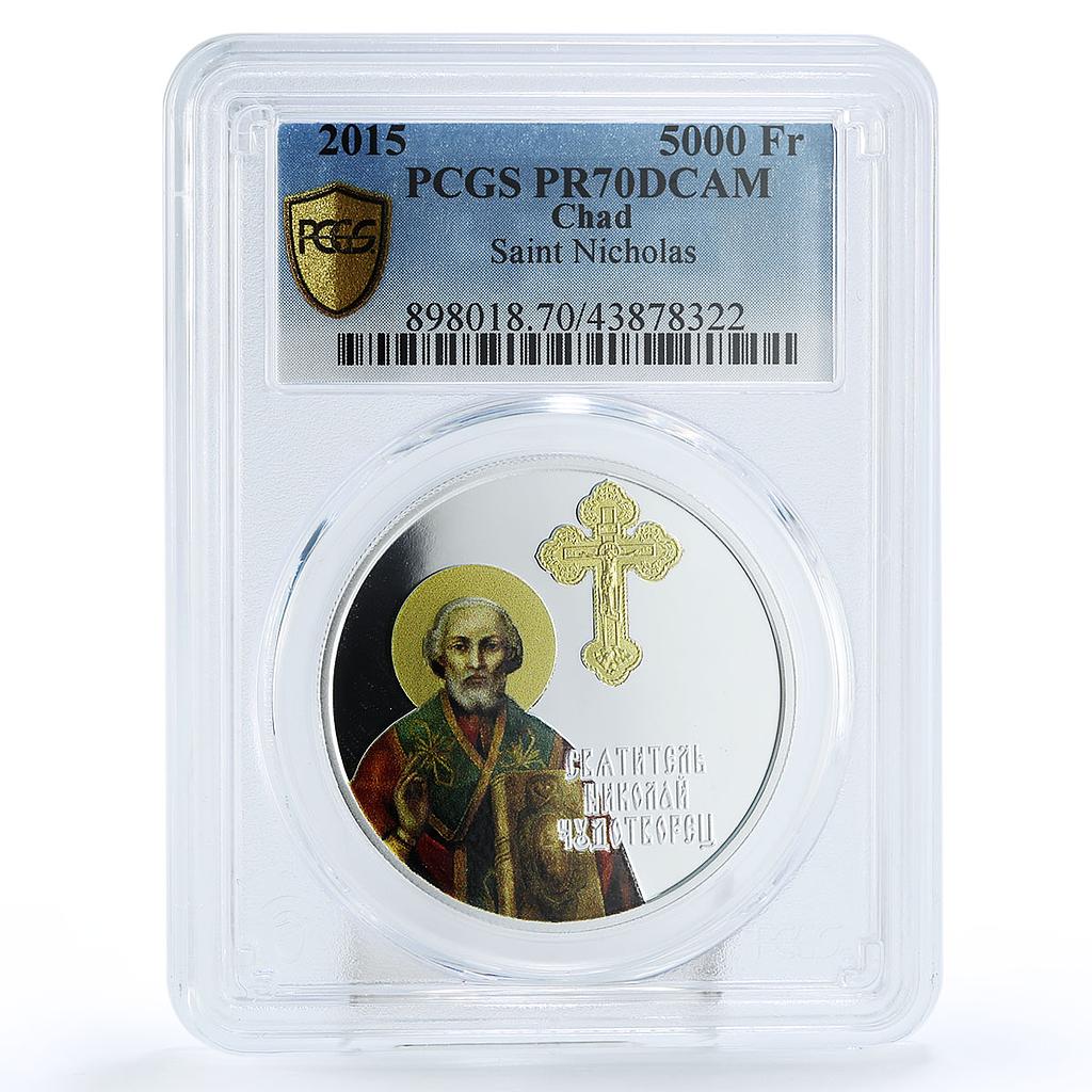 Chad 5000 francs Orthodox Saints St. Nicholas PR70 PCGS silver coin ...
