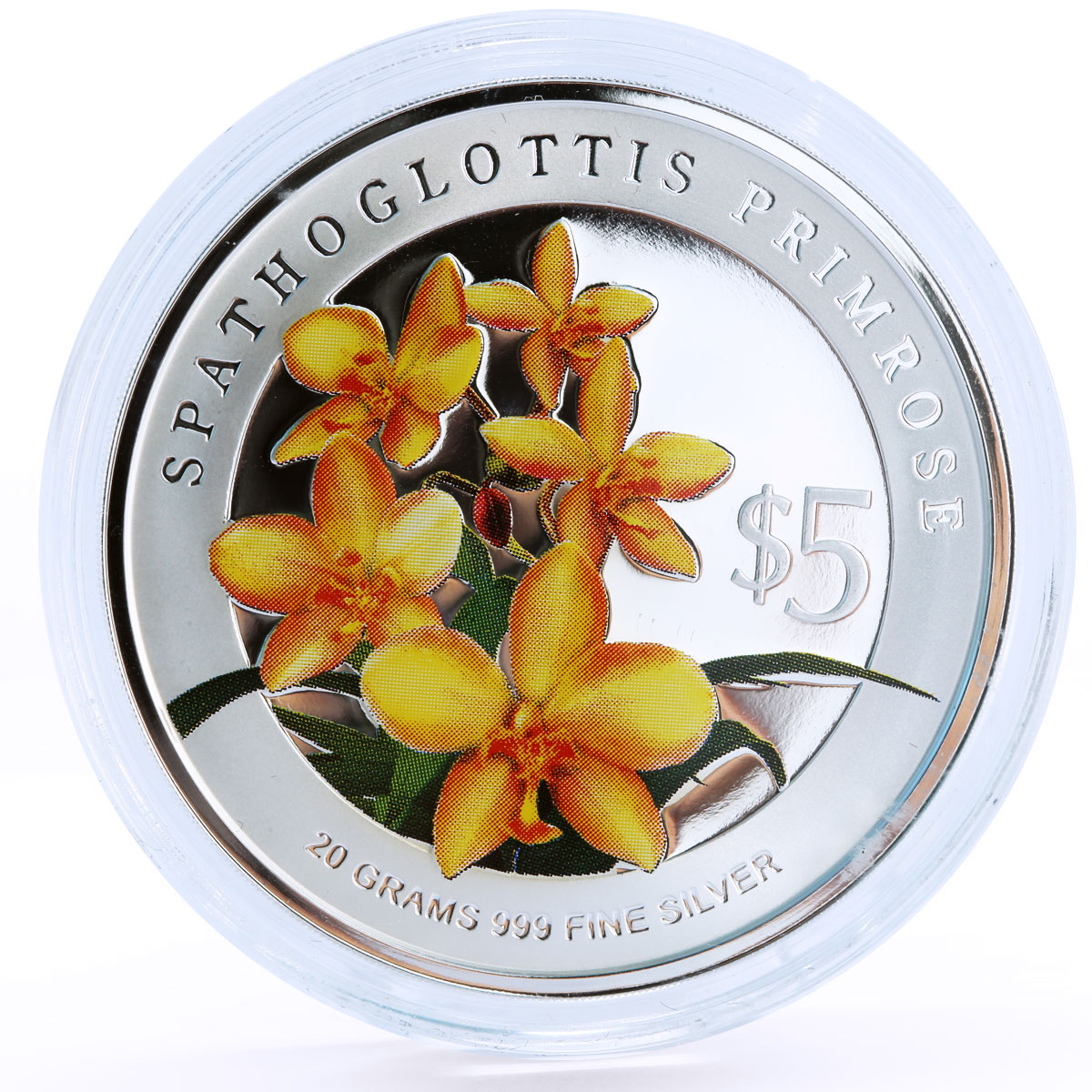 Singapore set of 2 coins Orchids Flowers Flora colored silver coins ...