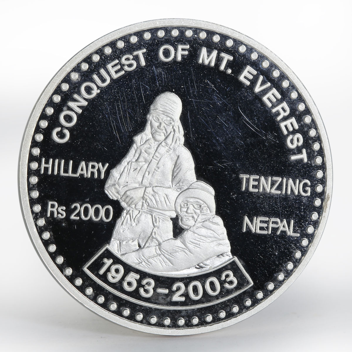 Nepal 2000 rupees Conquest of Mountain Everest proof silver coin 2003 ...