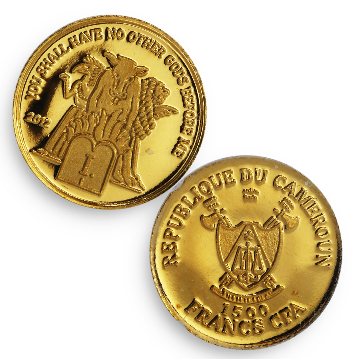 Cameroon 1500 francs set of 10 coins The Ten Commandments proof gold ...