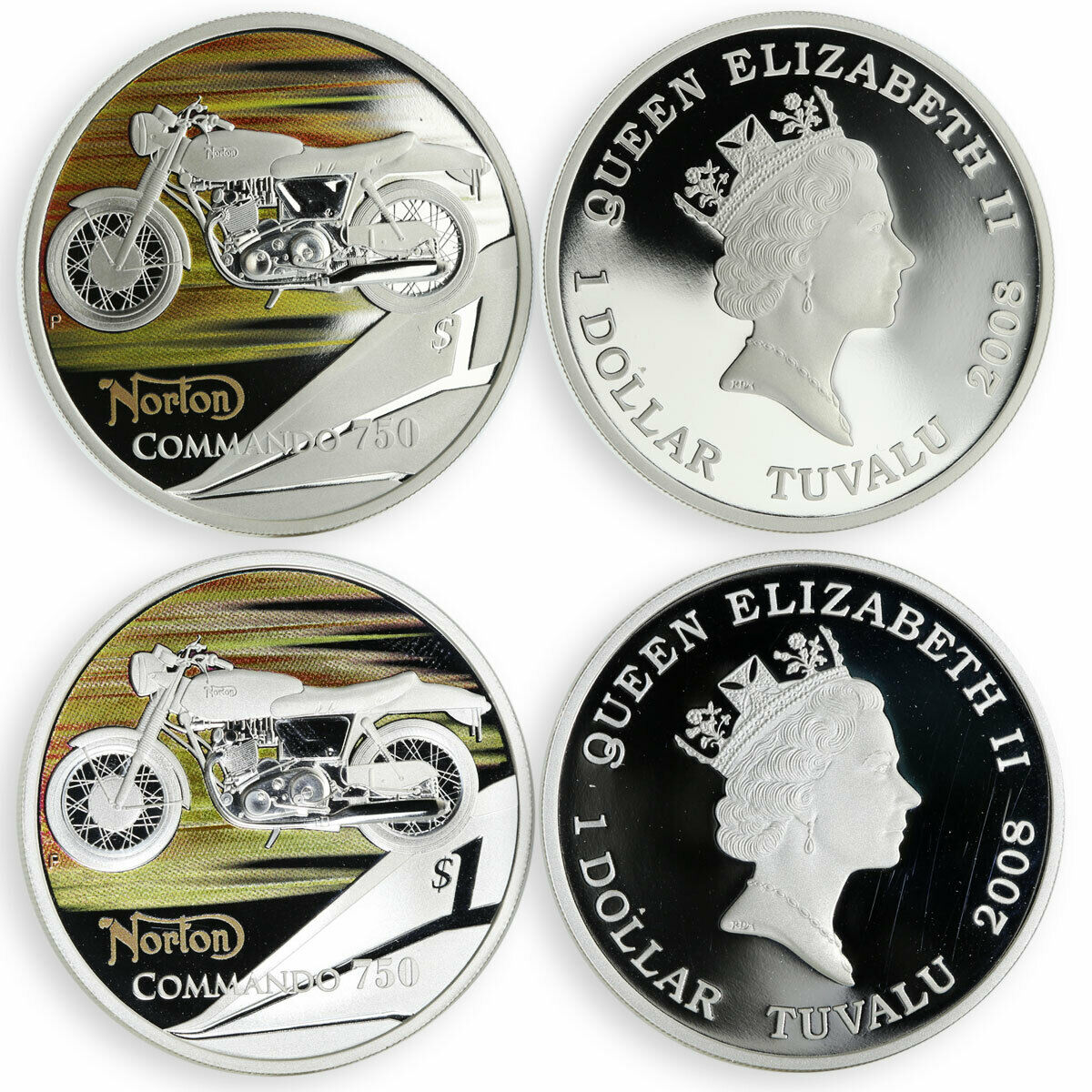 Tuvalu set of 5 coins Retro motorcycle series silver colorized 2008 ...