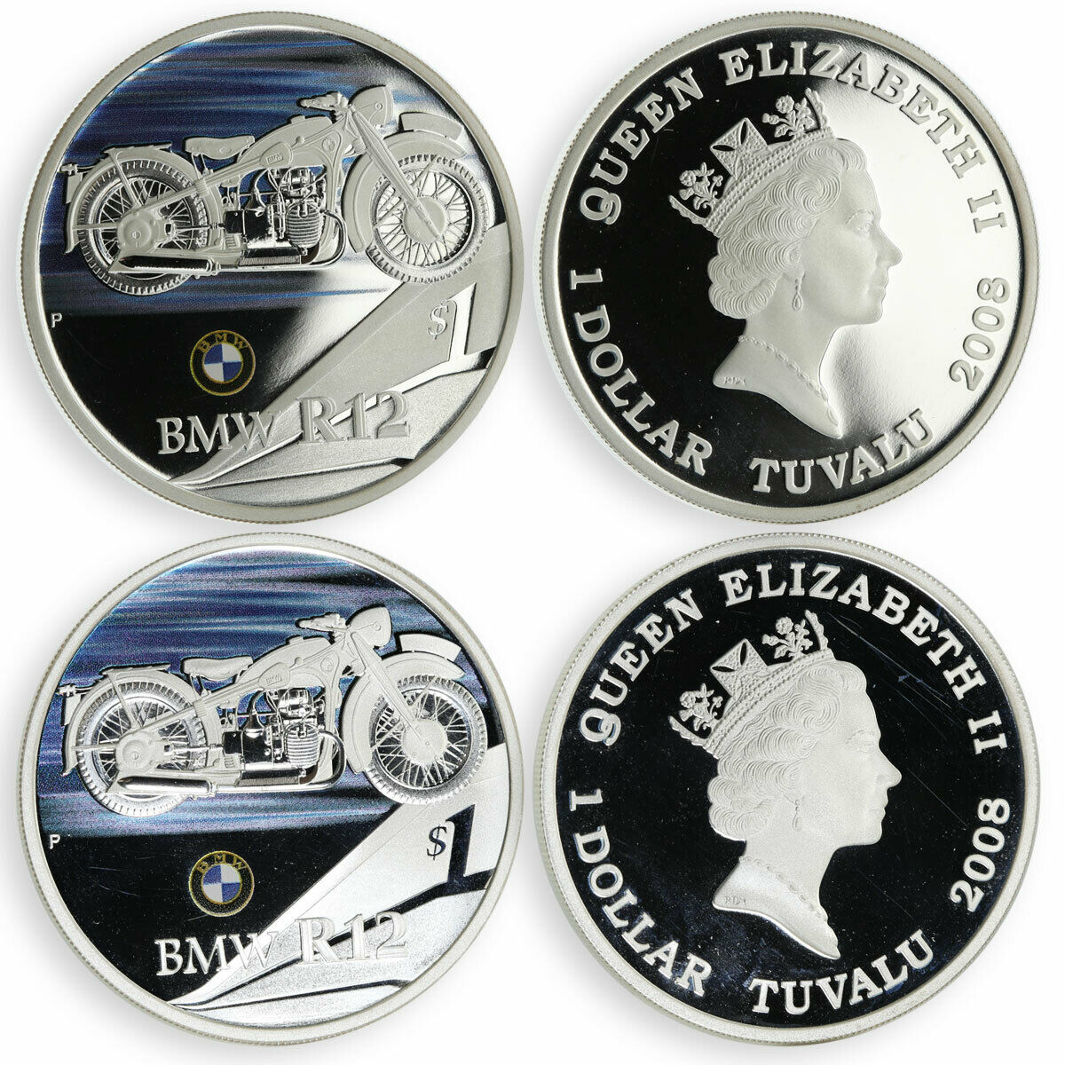 Tuvalu set of 5 coins Retro motorcycle series silver colorized 2008 ...