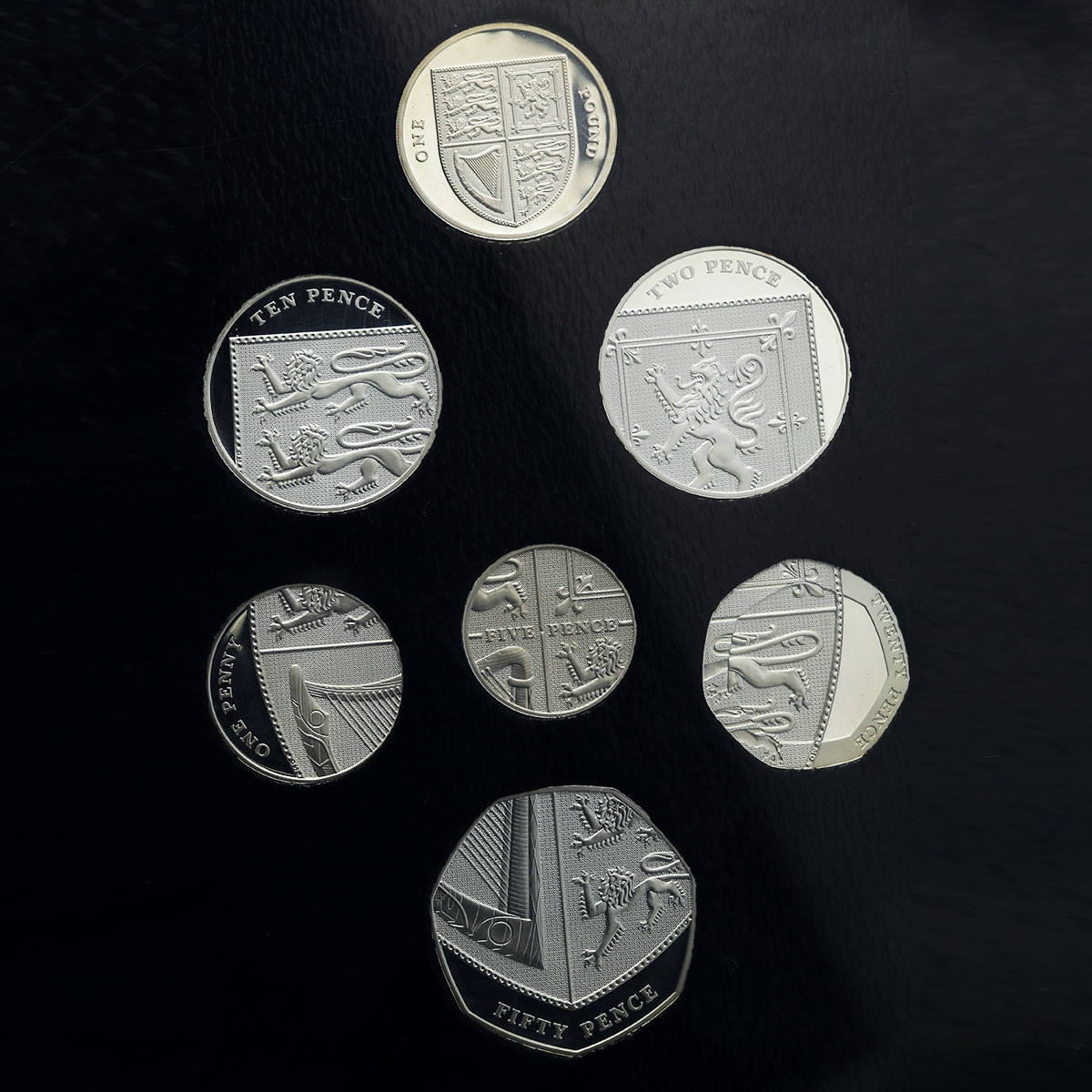 United Kingdom set 7 coins Royal Shield of Arms proof silver 2008 ...