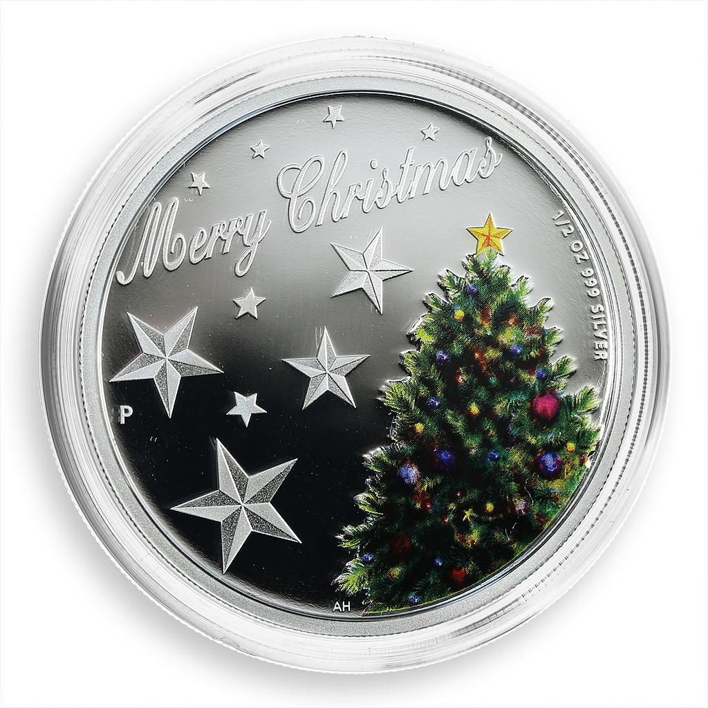 Australia 50 cents Merry Christmas New Year Tree silver coloured proof ...