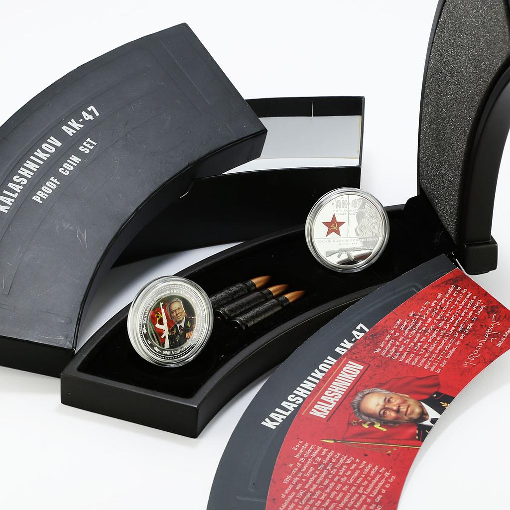 Cook Islands set of 2 coins 60 Years to Kalashnikov Rifle AK-47 silver ...