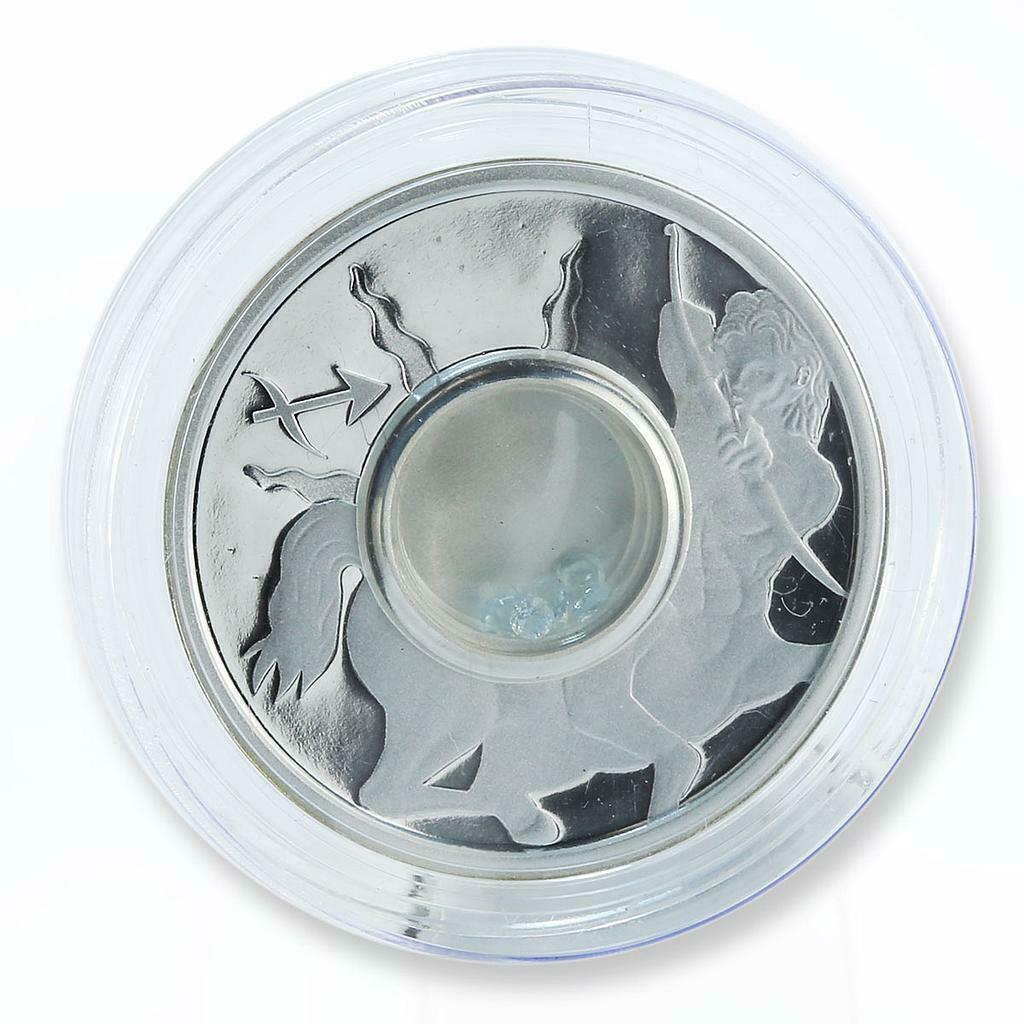 Cook Islands 1 dollar Gemstones Zodiac Sagittarius Topaz silver coin ...