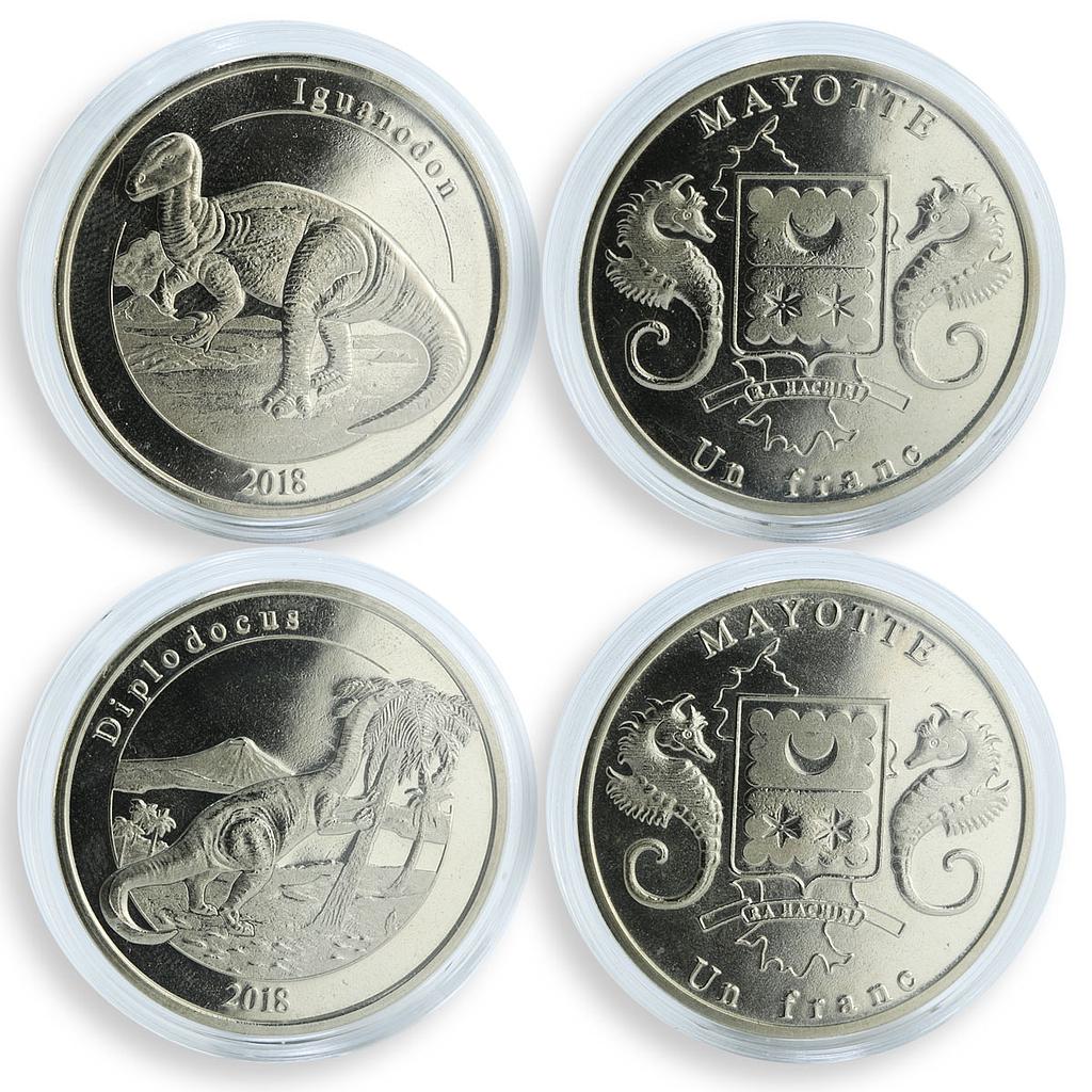 France Mayotte 1 franc set of 2 coins Dinosaur 2018 | Coinsberg