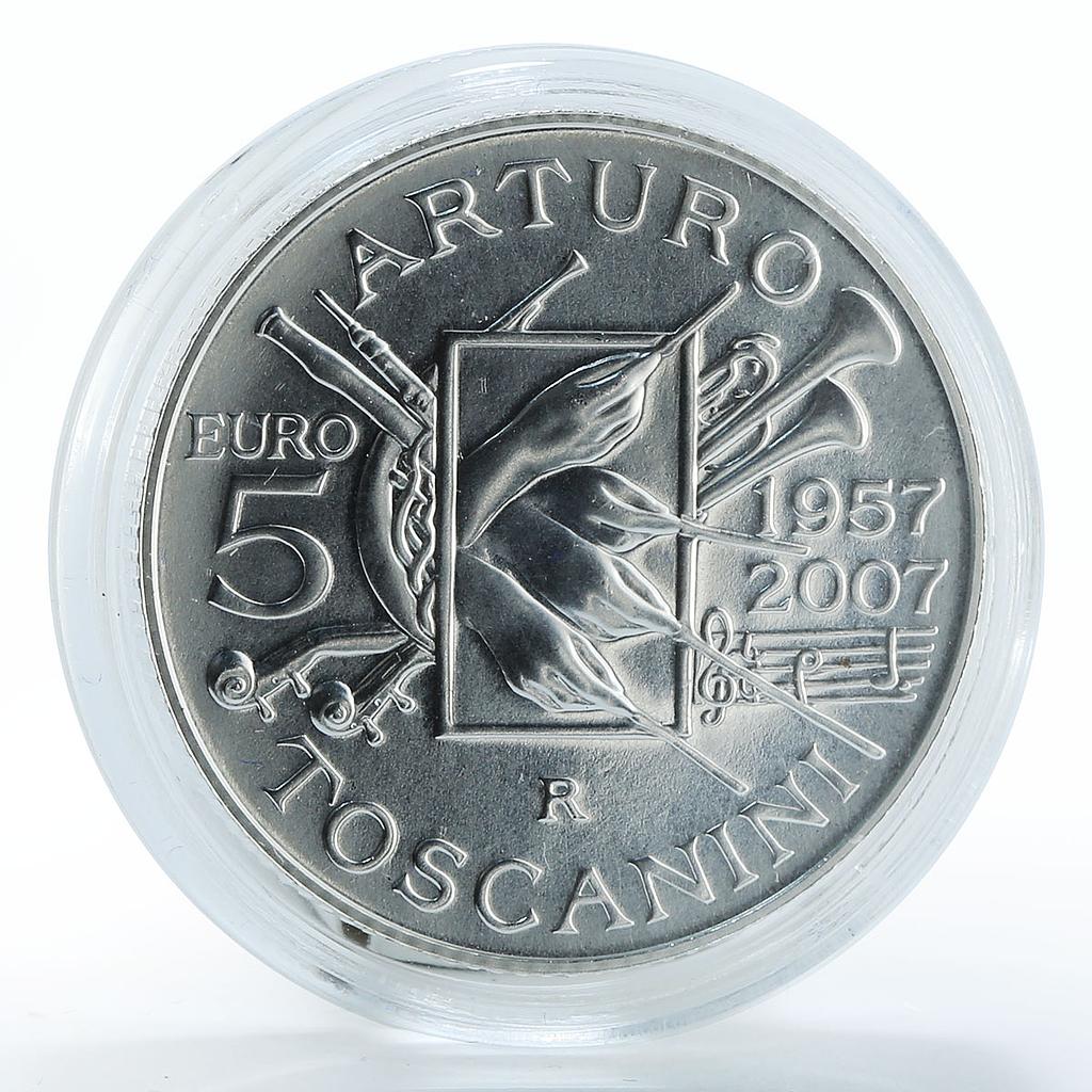 Italy 5 euro Arturo Toscanini 50th Anniversary of Death silver coin ...