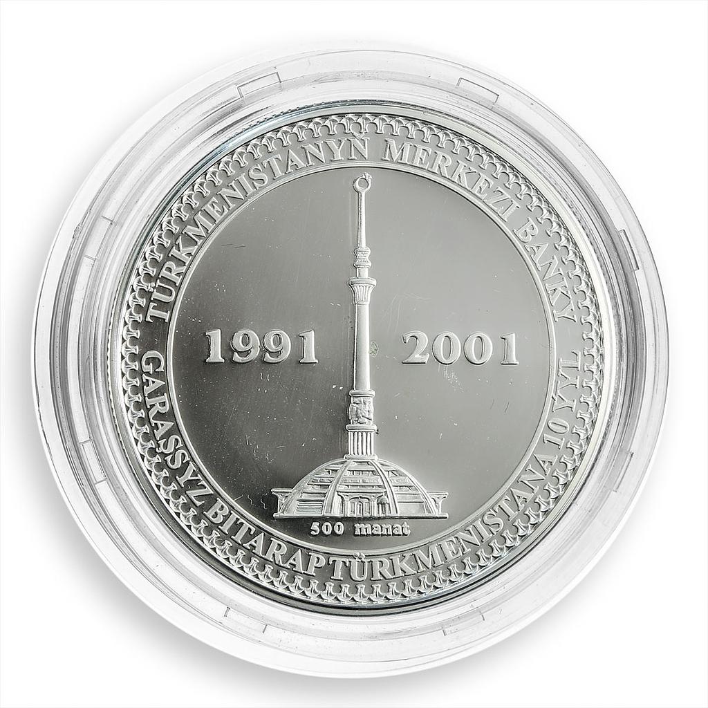 Turkmenistan 500 manat 10th Anniversary Independence silver proof coin ...