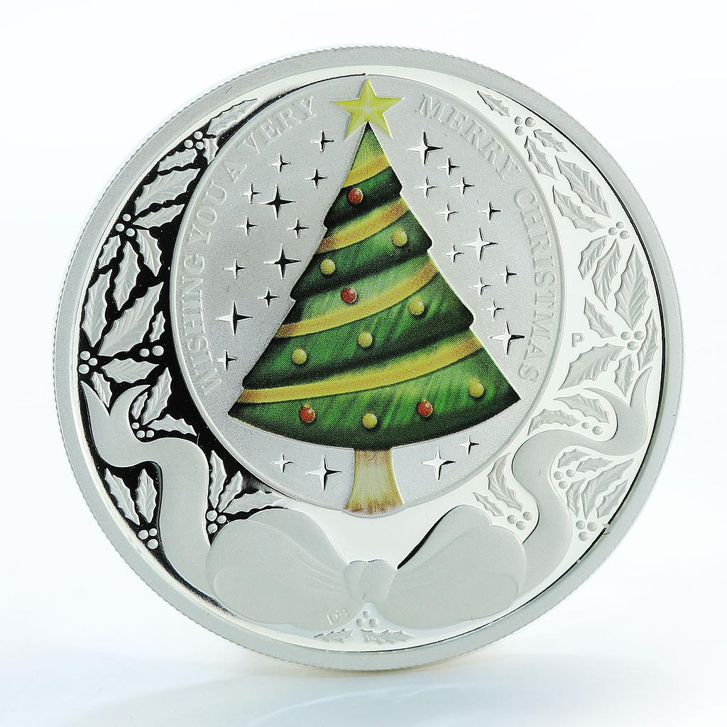 Tuvalu 1 dollar Merry Christmas Happy New Year Christmas Tree silver ...
