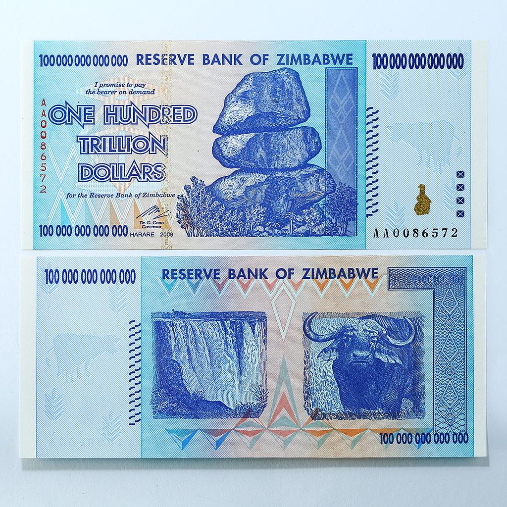 ZIMBABWE 100 TRILLION DOLLARS BANKNOTE CURRENCY UNCIRCULATED 2008 ...