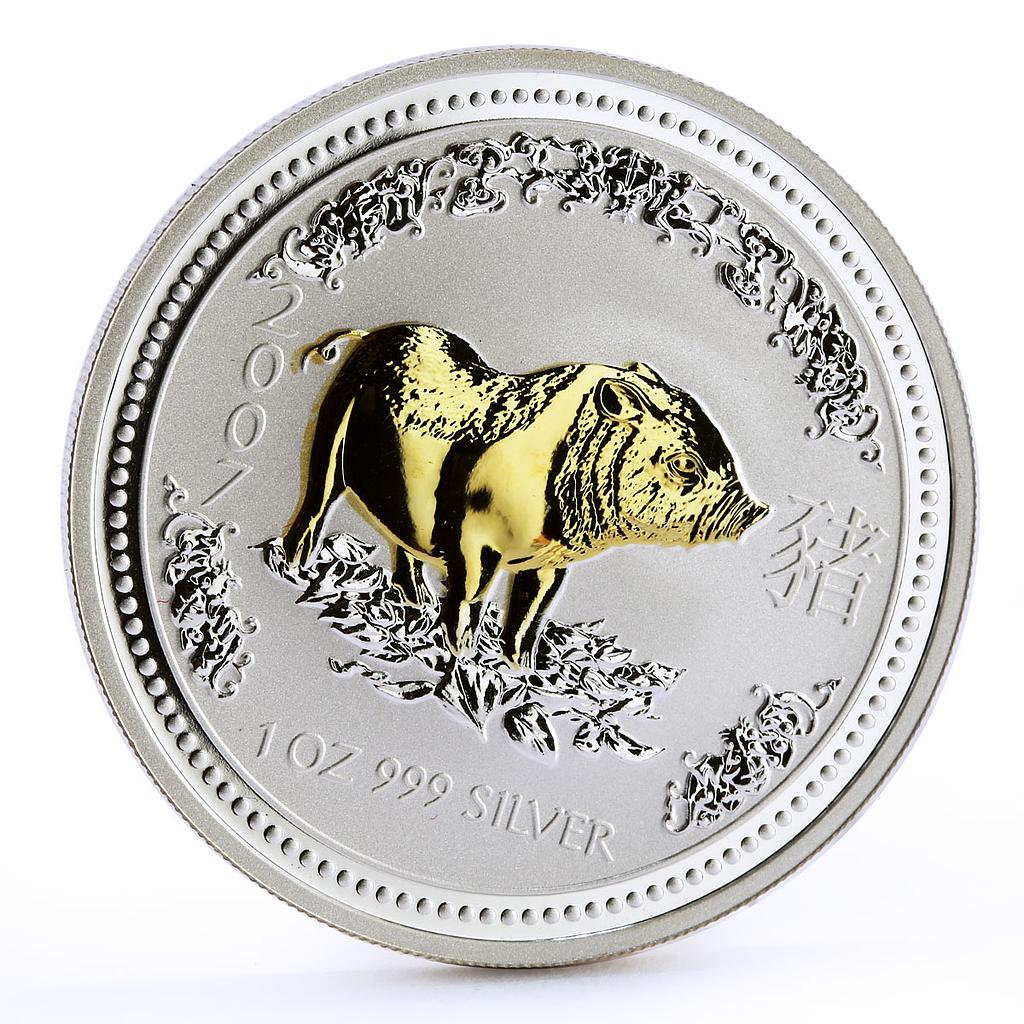 Australia 1 dollar Lunar Calendar I Year of the Pig gilded silver coin ...