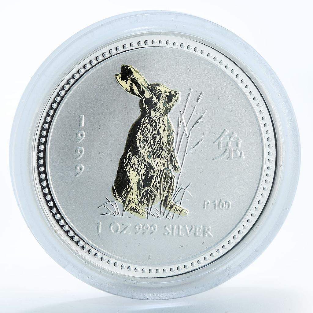 Australia $1 Year of Rabbit Lunar Series I 1 oz silver gilded coin 1999 ...