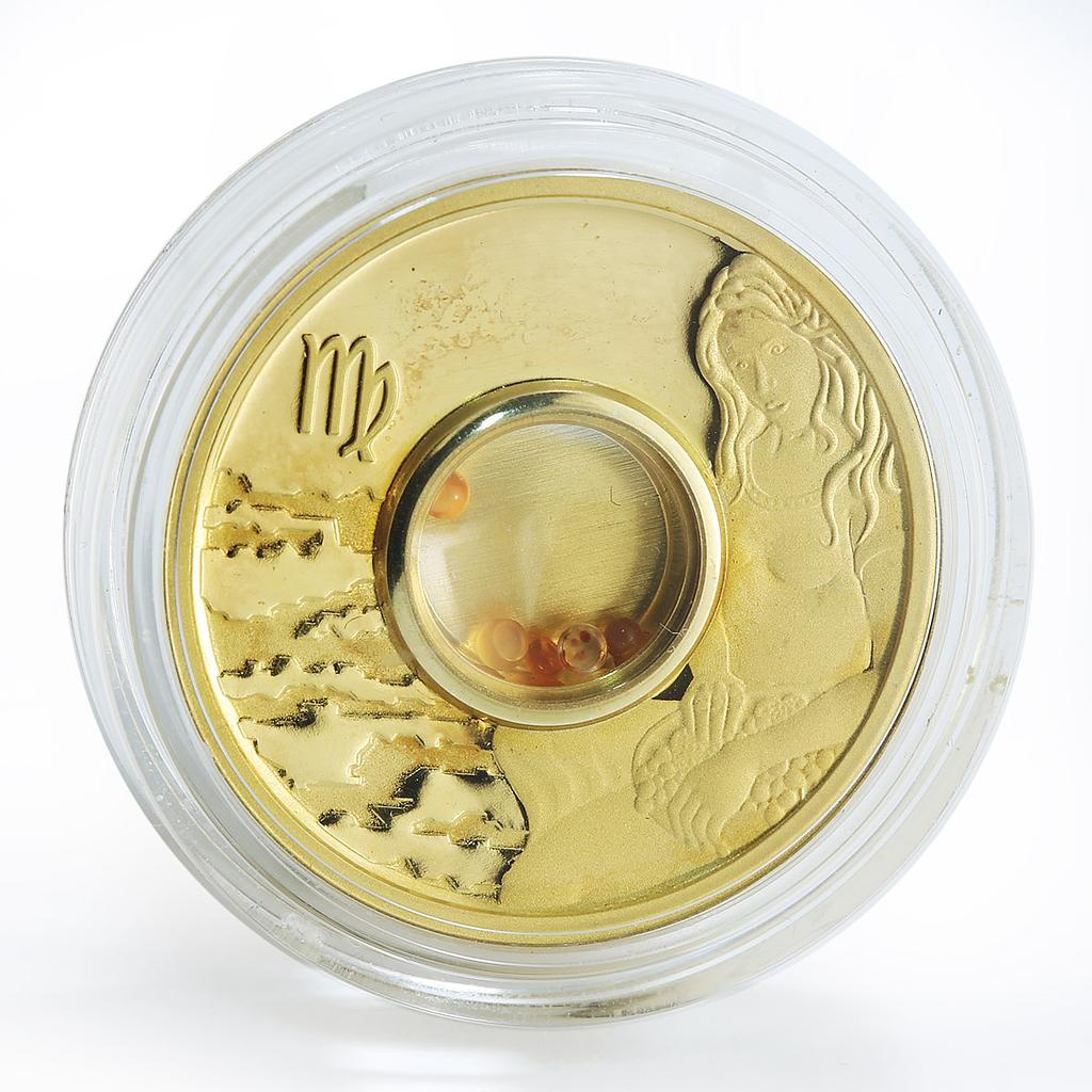Cook Islands 1 dollar Gemstone Zodiac Signs Virgo gilded silver coin ...