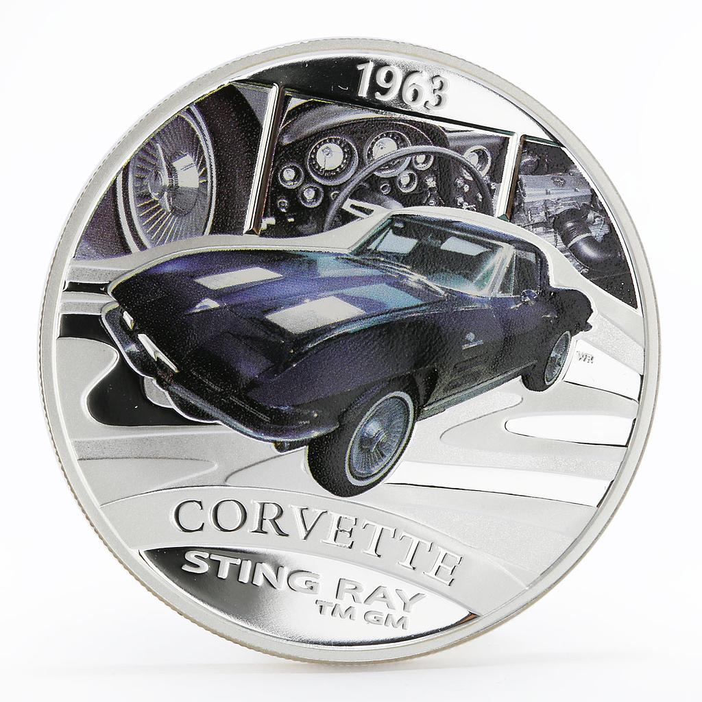 Tuvalu 1 dollar Legendary Sports Cars Corvette Sting Ray silver proof ...
