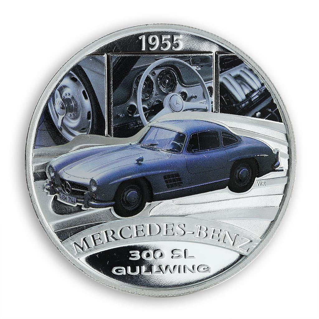 Tuvalu 1 dollar Classic Cars Mercedes-Benz 300SL Gullwing proof silver ...