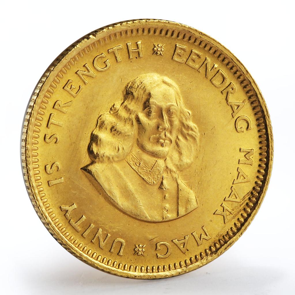 South Africa 1 rand Jan van Riebeeck Suid-Afrika Springbok gold coin ...