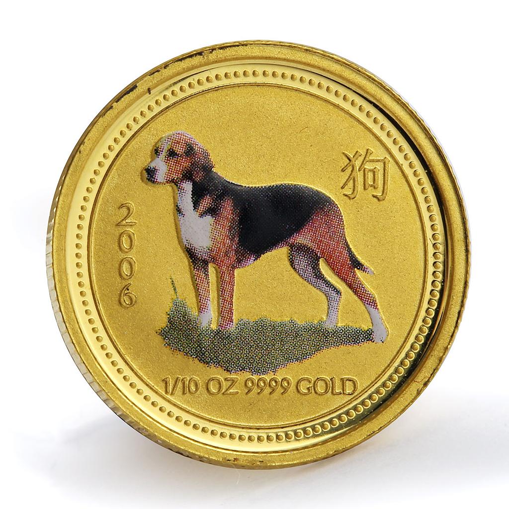 Australia 15 dollars Lunar calendar Year of Dog colored gold coin 1/10 ...