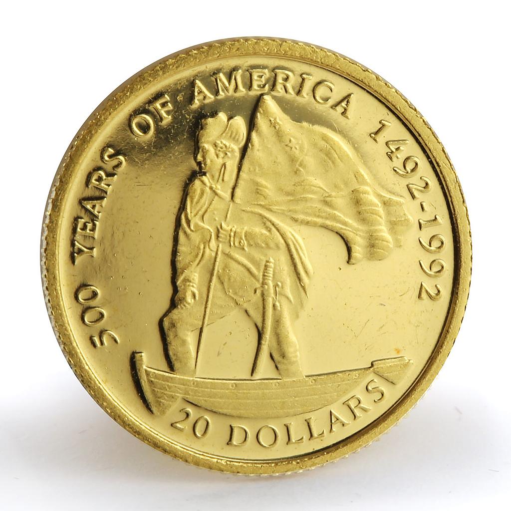 Cook Island 20 dollars 500 Years of America New World 1492-1992 gold ...
