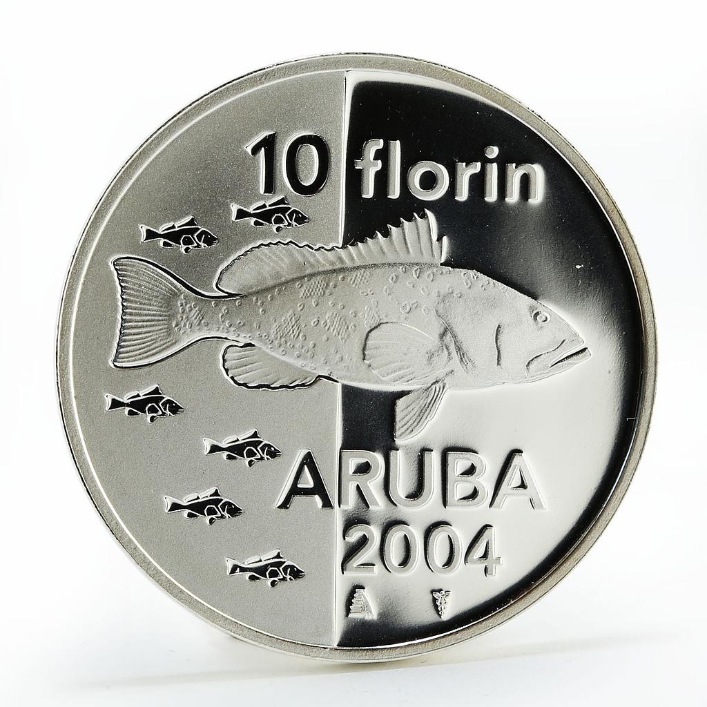 Aruba 10 florin Animal Series - Fish proof silver coin 2004 | Coinsberg
