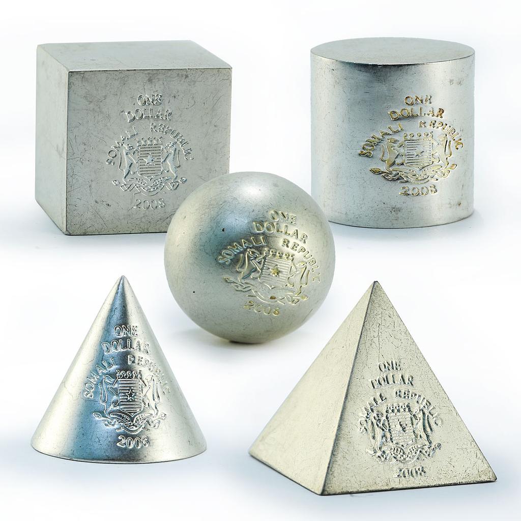 Somalia set of 5 coins 3 Dimensional geometric silver plated 2008 ...