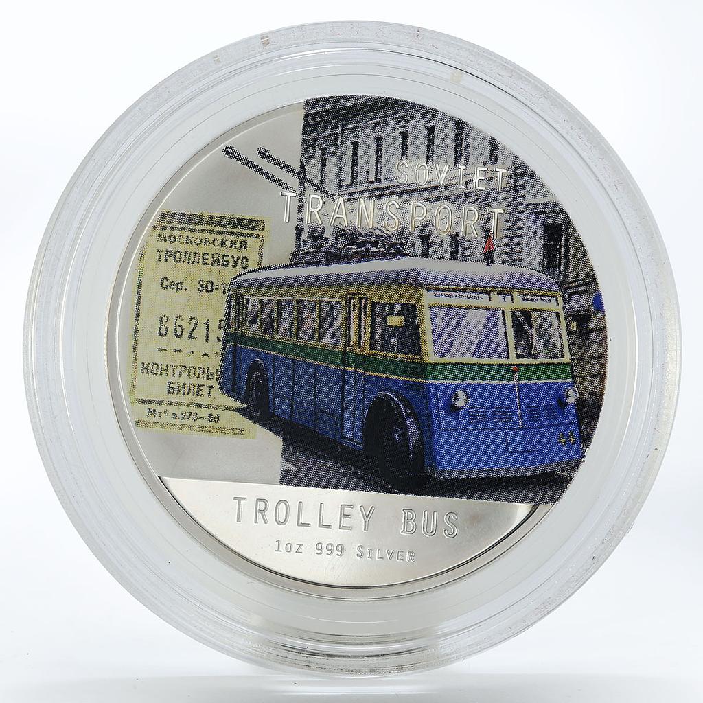 Niue 2 dollars Soviet Transport Trolleybus proof colored silver coin ...