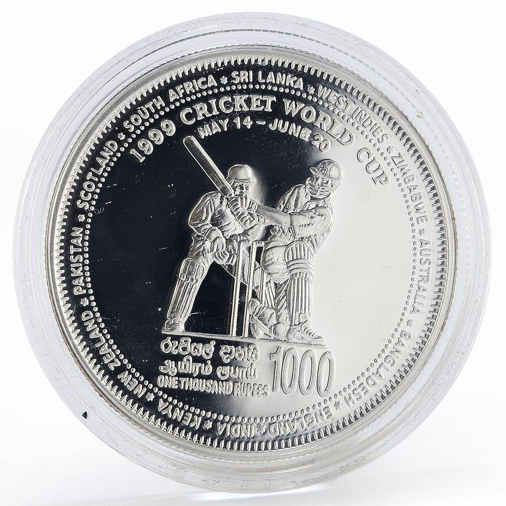 Sri Lanka 1000 rupees Cricket World Cup Two Players proof silver coin ...