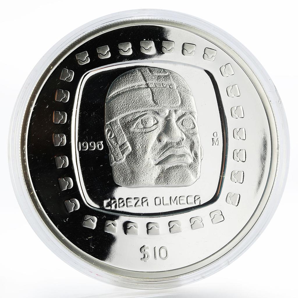 Mexico 10 pesos Olmec series Cabeza Olmeca silver coin 1996 | Coinsberg
