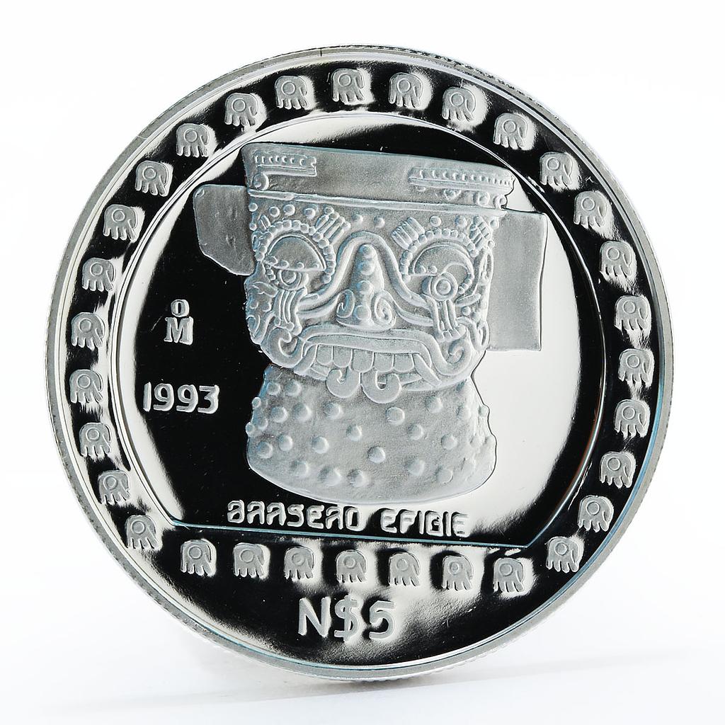 Mexico 5 pesos Baasero Efigie God of Rain proof silver coin 1993 ...