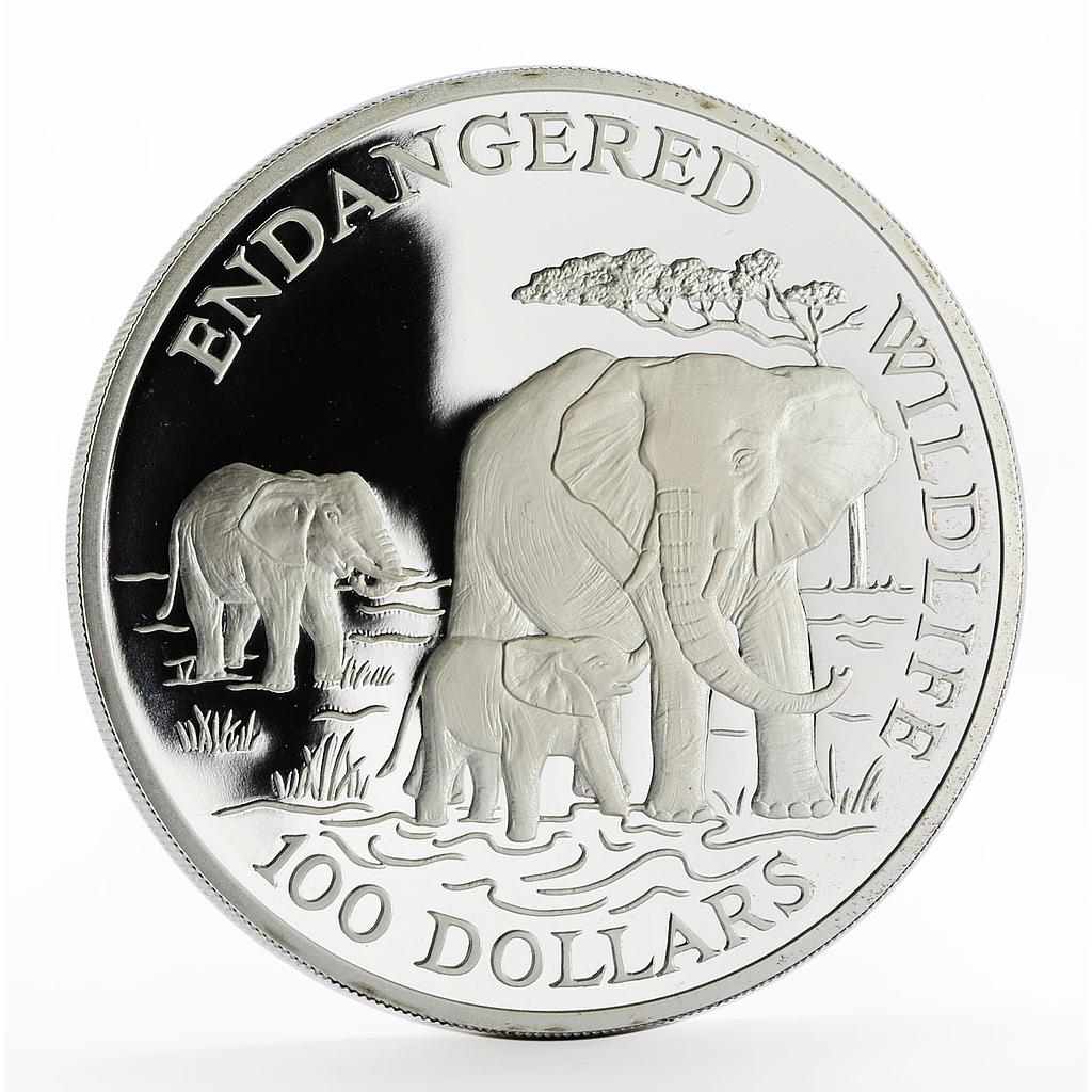 Cook Island 100 dollars Endangered Wildlife Elephant silver proof coin ...