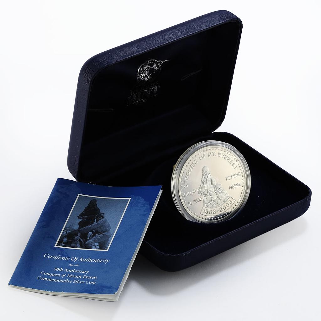 Nepal 2000 rupees Conquest of Mountain Everest proof silver coin 2003 ...