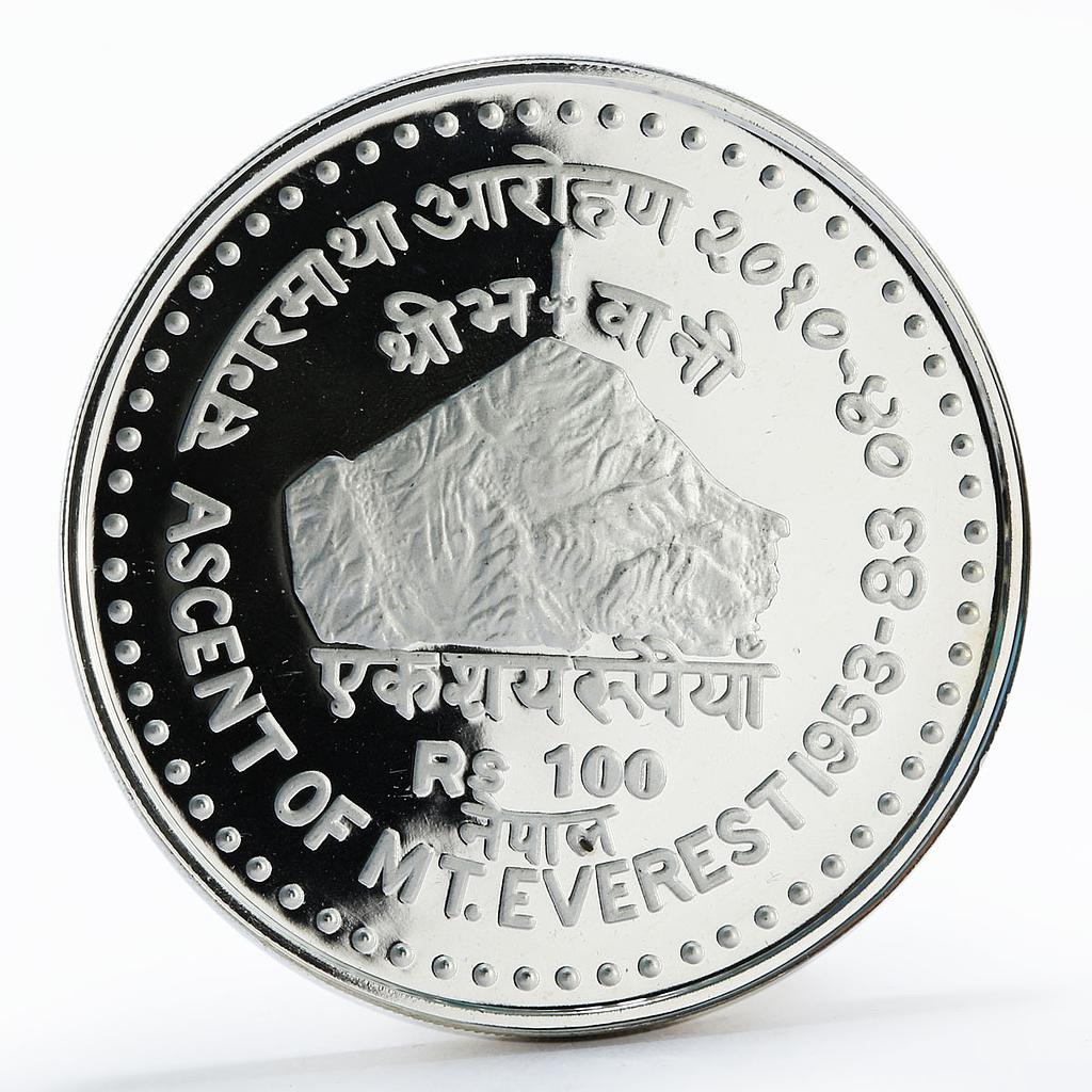 Nepal 100 rupees 30th Anniversary First Ascent of Everest proof silver ...