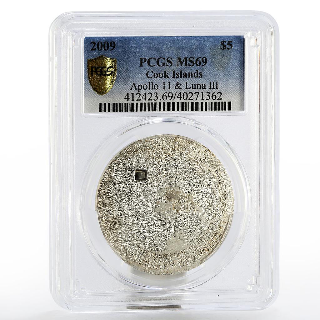 Cook Islands 5 dollars Moon Lunar Meteorite MS69 PCGS silver coin 2009 ...