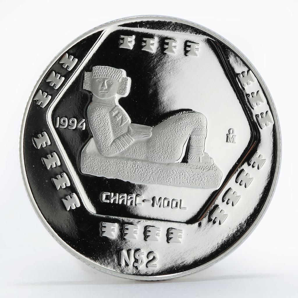 Mexico 2 pesos Olmec Series Chaac-Mool proof silver coin 1994 | Coinsberg