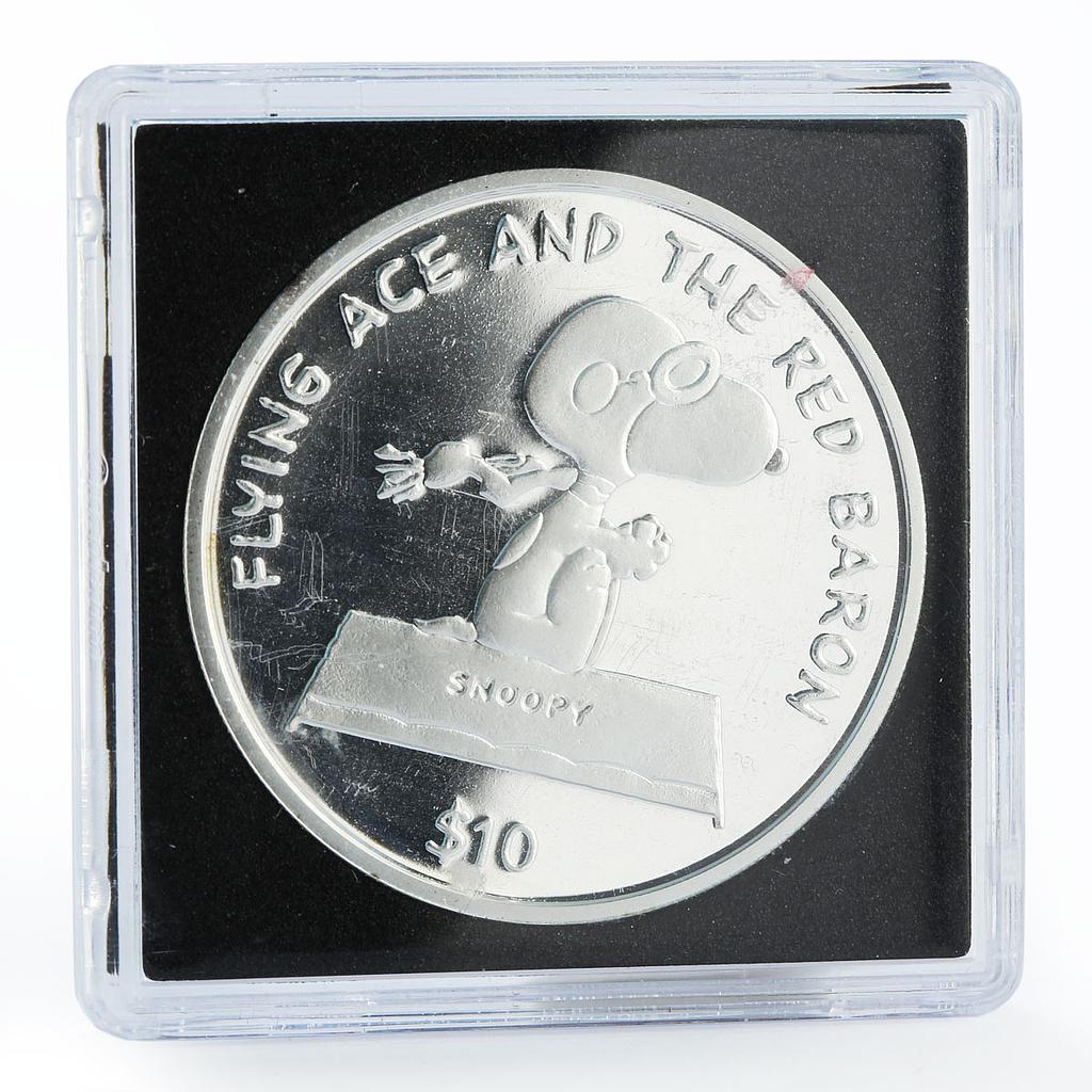 Niue 10 dollars Snoopy as an Ace flying proof silver coin 2001 | Coinsberg