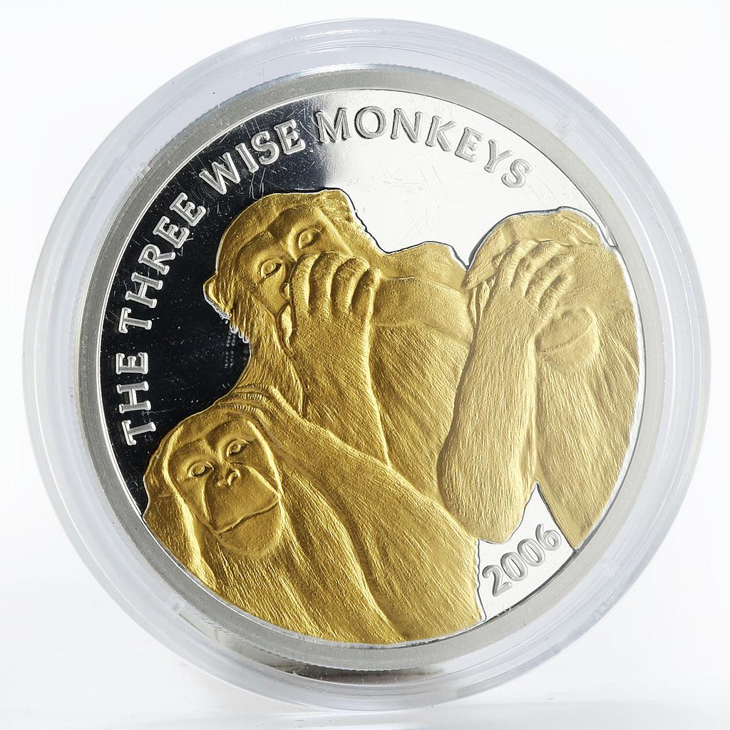 Somali 4000 shillings Three Wise Monkeys Animals proof gilded silver ...