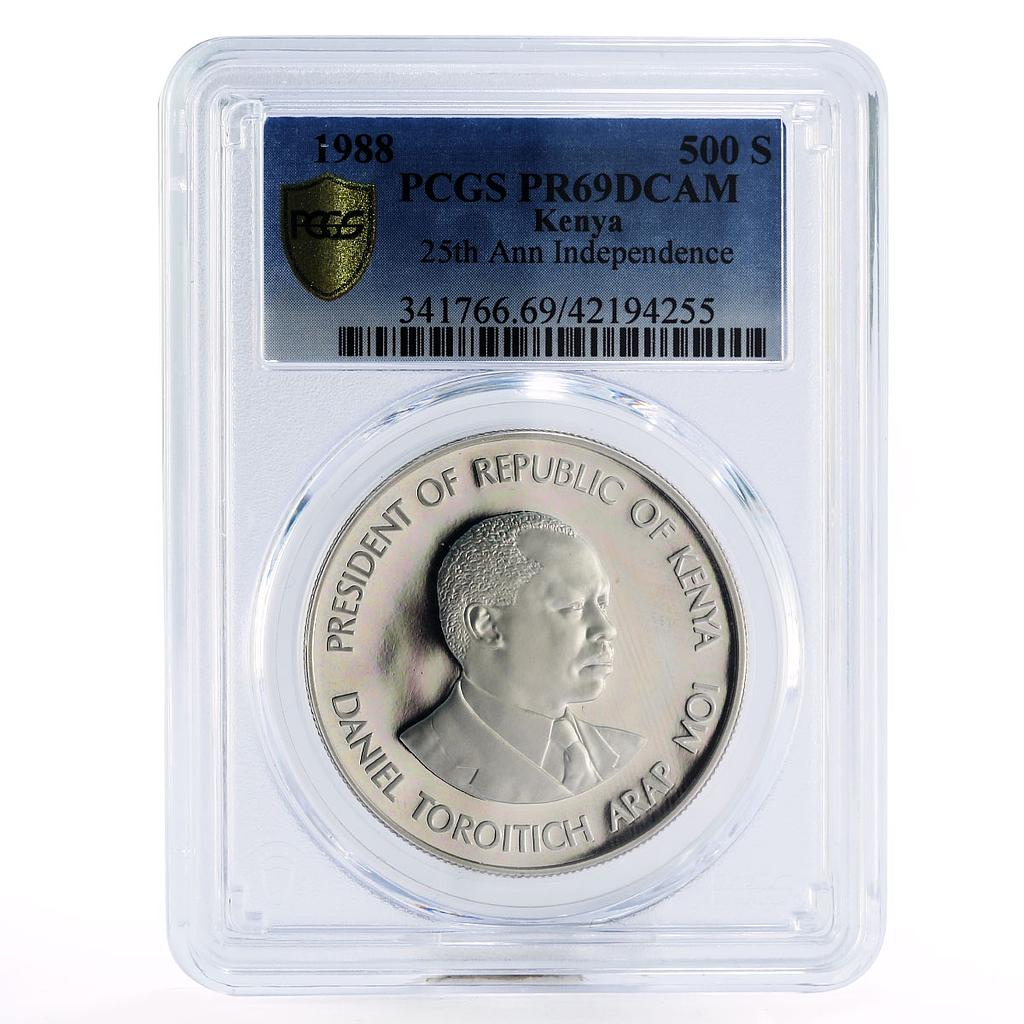 Kenya 500 shillings 25 Years of Independence PR69 PCGS silver coin 1988 ...