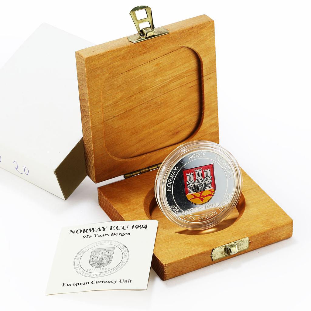 Norway 20 ECU 925 Years of Bergen Brygge Harald V proof silver coin ...