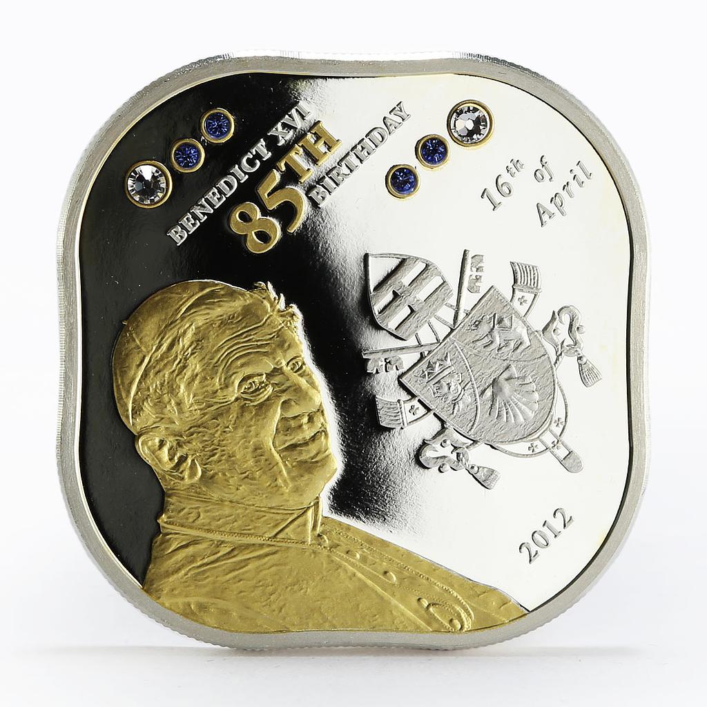 Cook Islands 5 dollars 85 Years of Pope Benedict XVI gilded silver coin ...