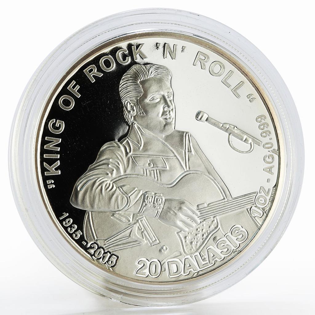 Gambia 20 dalasis Elvis Presley King of Rock Singer proof silver coin ...