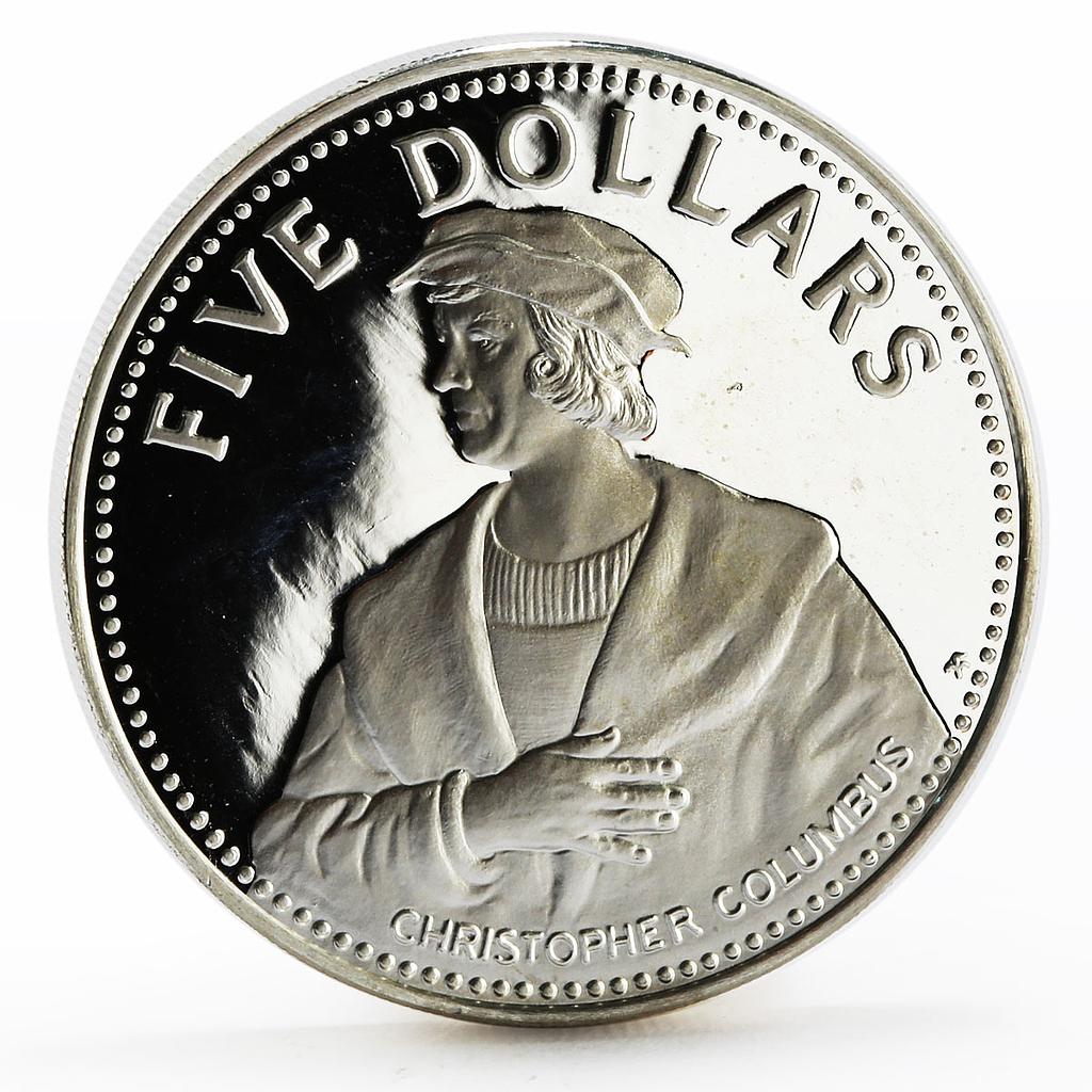 Bahamas 5 dollars Christopher Columbus proof silver coin 1985 | Coinsberg