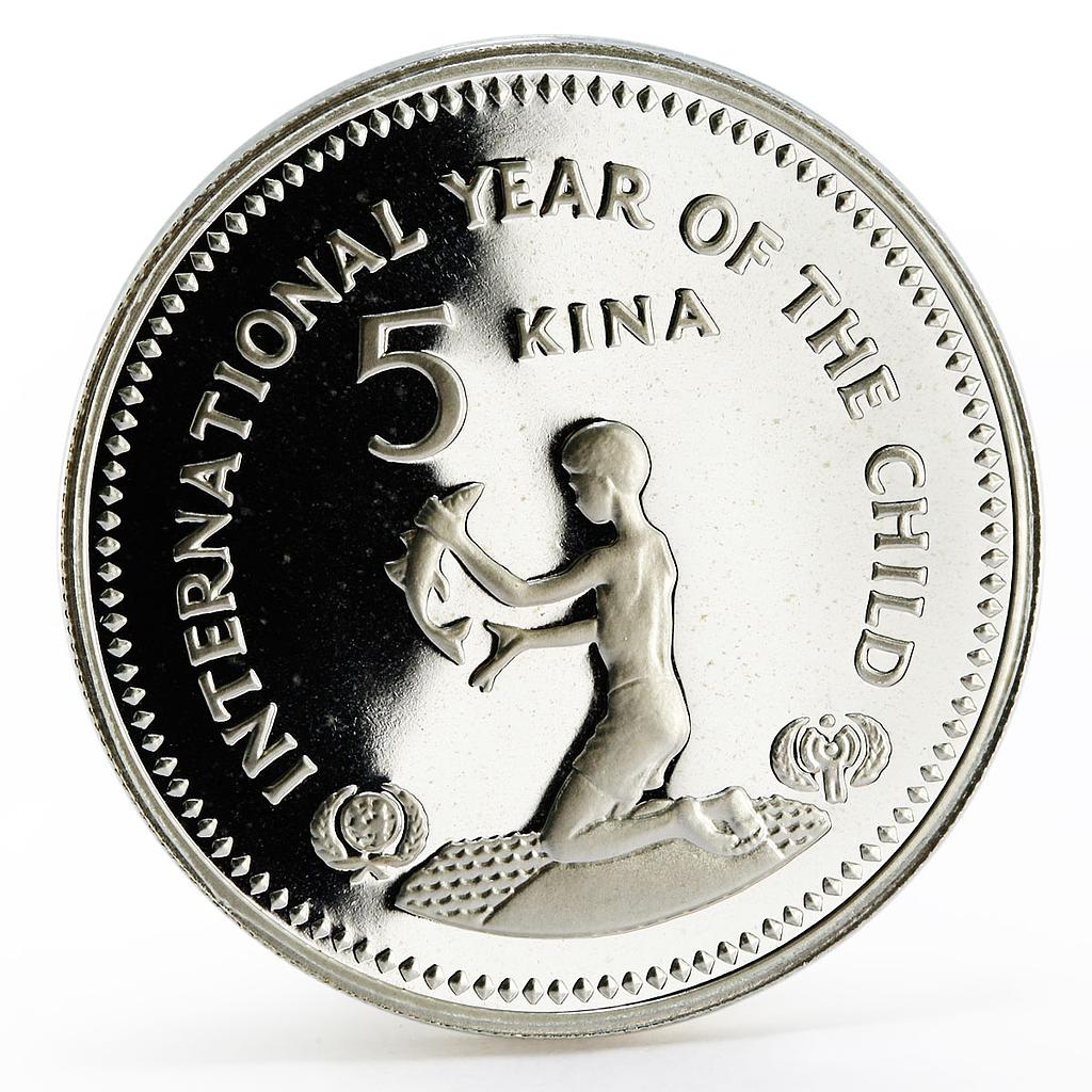 Papua New Guinea 5 kina International Year of the Child proof silver ...