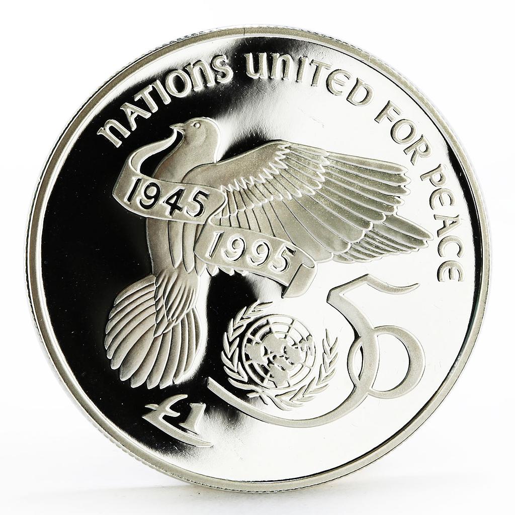 Ireland 1 pound 50th Anniversary of United Nations Flying Dove silver ...