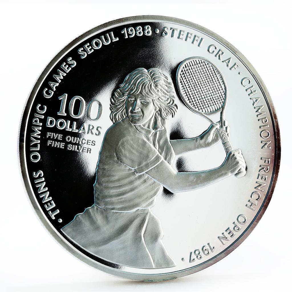 Niue 100 dollars Seoul Tennis Olympic Games series Steffi Graf silver ...