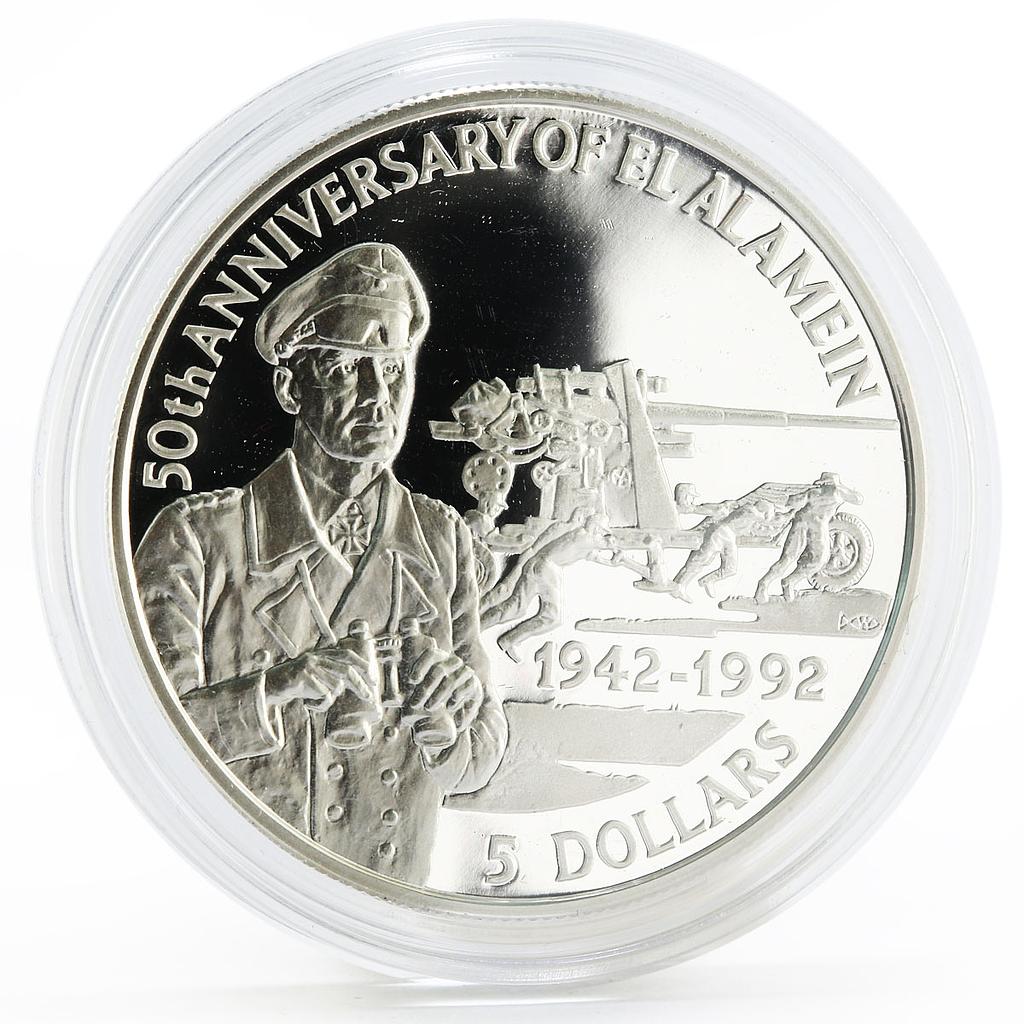 Belize 5 dollars 50th Anniversary of El Alamein Erwin Rommel proof ...