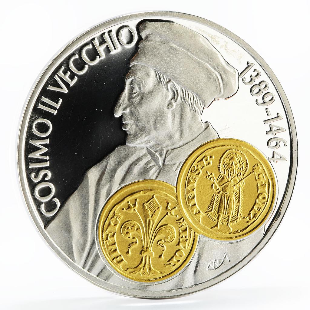 Netherlands Antilles 10 gulden Cosimo de Medici gilded proof silver ...