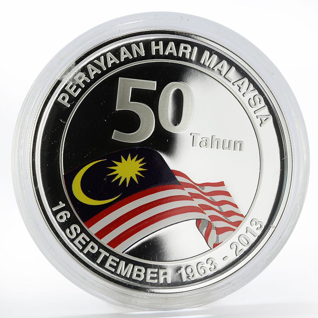 Malaysia 10 ringgit 50th Anniversary of Malaysian Flag silver proof ...