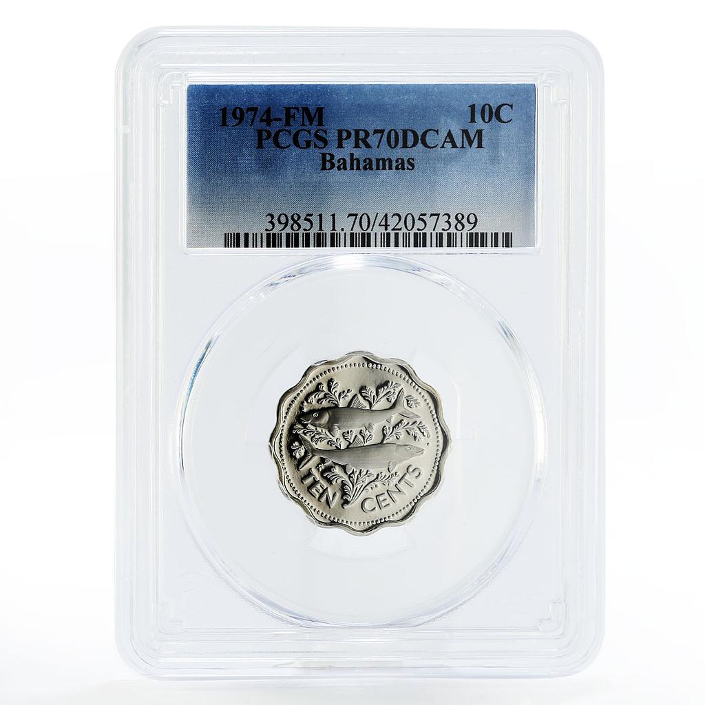 Bahamas 10 cents Two Fish PR70 PCGS proof CuNi coin 1974 | Coinsberg