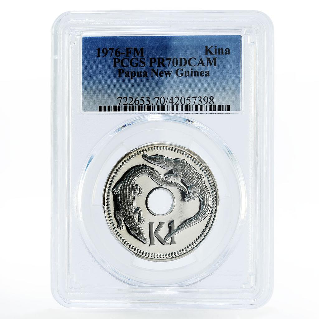 Papua New Guinea 1 kina Two Crocodiles around the Hole PR70 PCGS CuNi ...