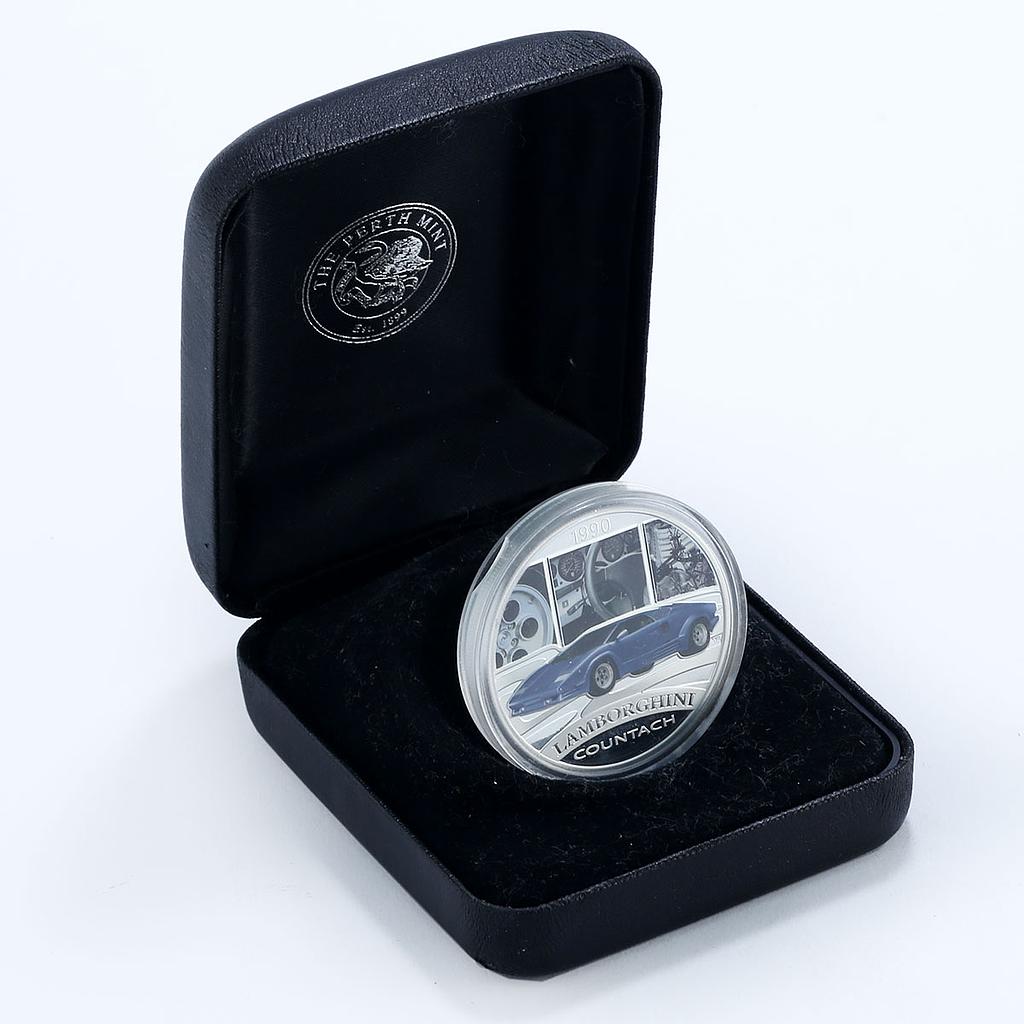 Tuvalu 1 dollar Lamborghini Countach colored silver proof coin 2006 ...
